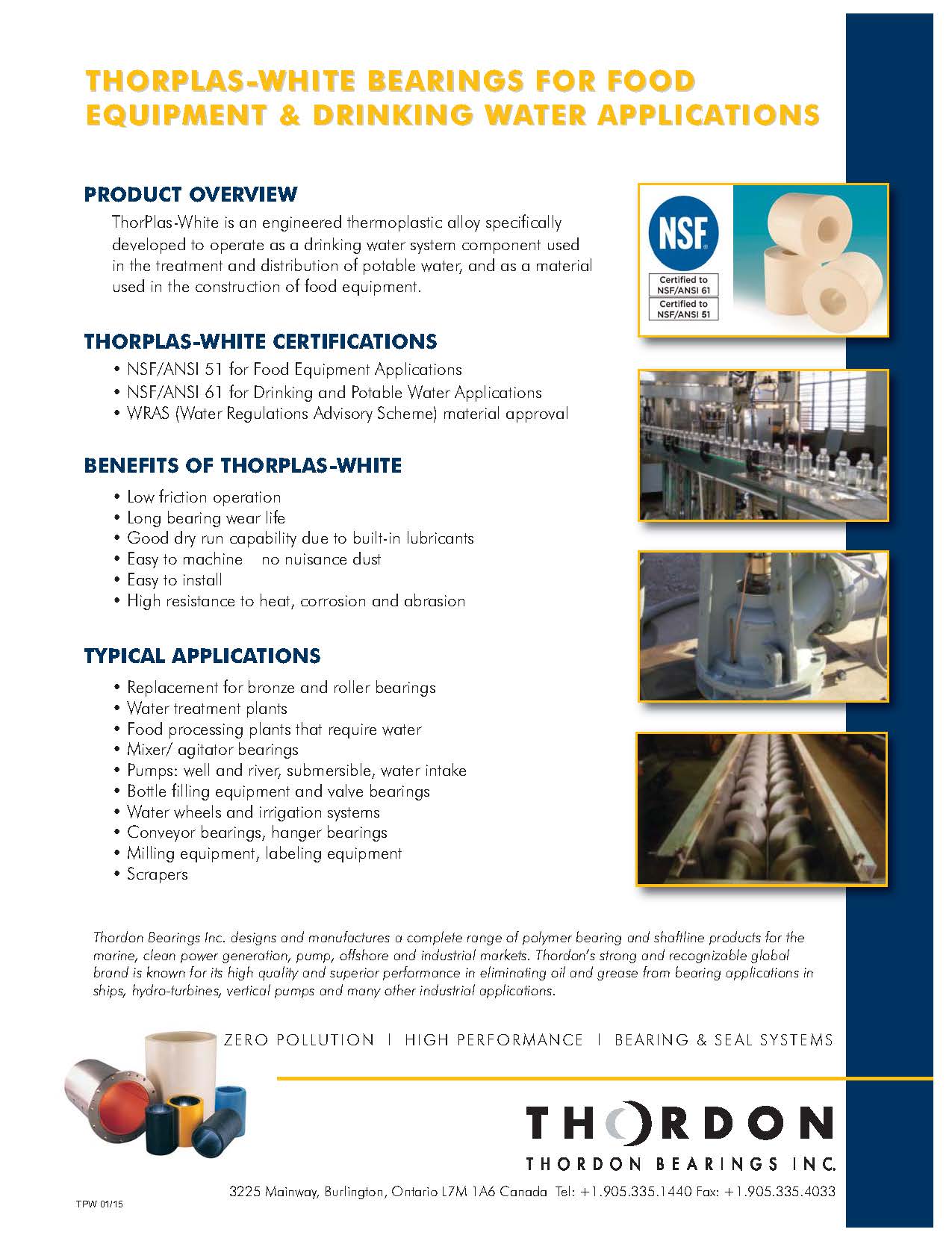 Food Equipment and Drinking Water Bearings